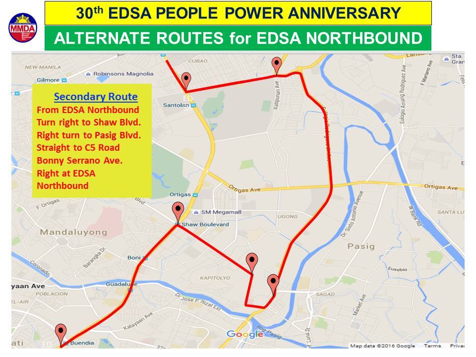 PSA: MMDA Shares Alternate Routes for 30th EDSA People Power ...