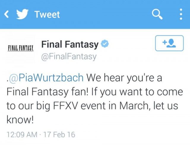 FINAL FANTASY Official Twitter Page Contacts Pia Wurtzbach, Fangirls ...