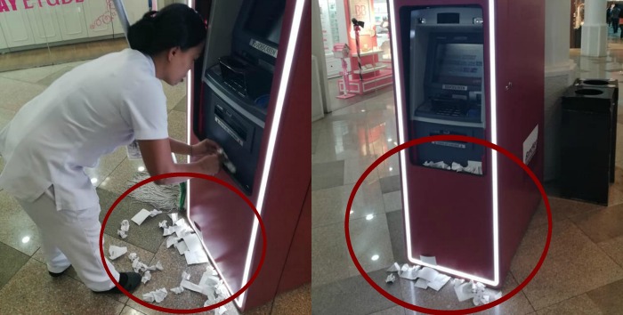 SPOTTED: ATM receipts seen scattered near machine with trashcan nearby ...